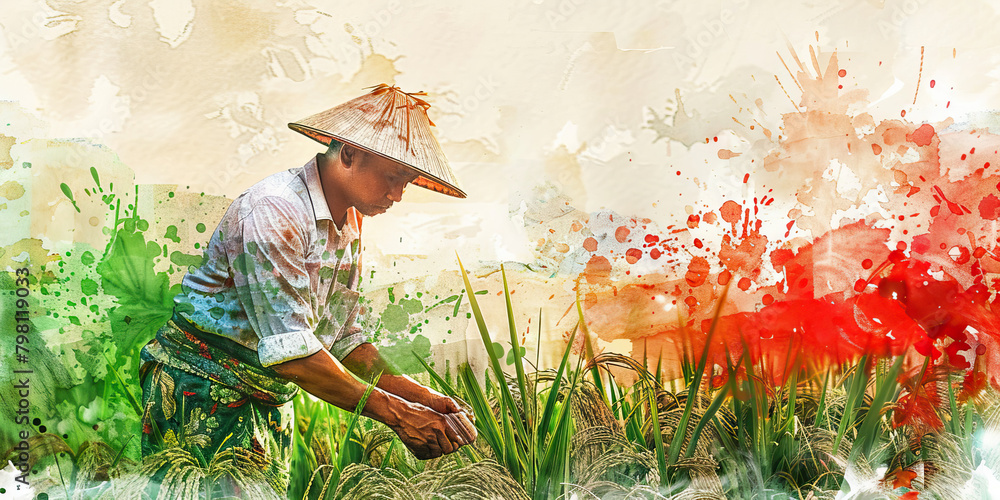 Indonesian Flag with a Batik Artist and a Rice Farmer - Picture the ...