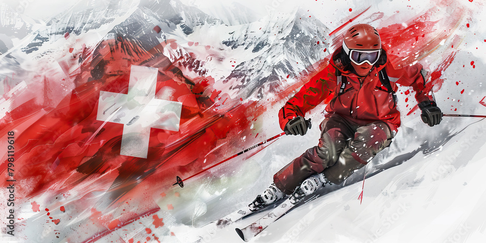 Swiss Flag with a Watchmaker and a Skier - Visualize the Swiss flag ...