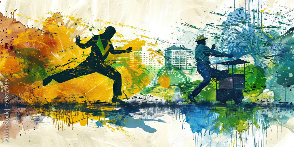 Brazilian Flag with a Capoeira Dancer and a Street Vendor - Imagine the ...