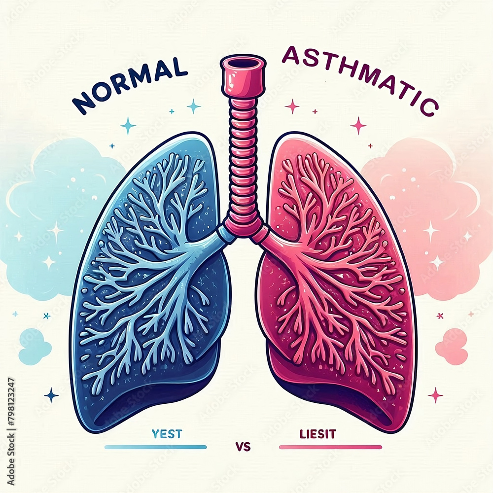 Normal vs asthmatic bronchioles, illustration. Lungs vector ...
