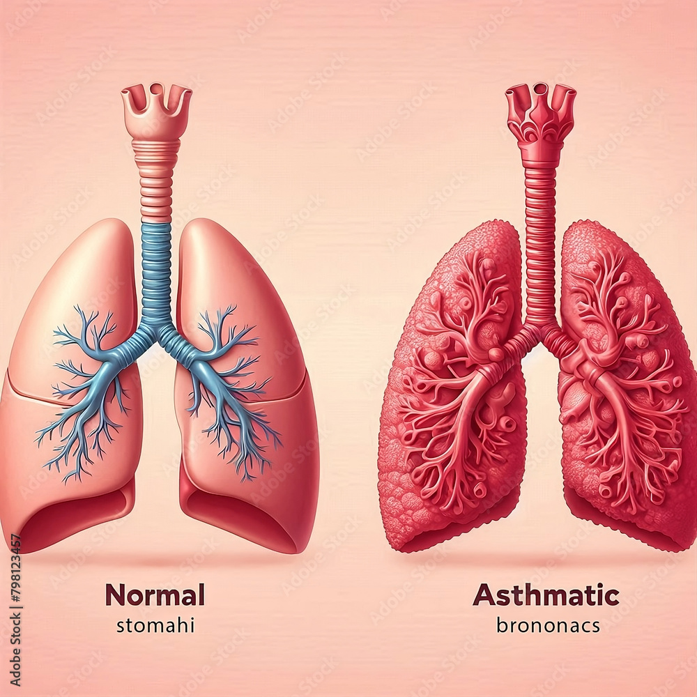 Normal vs asthmatic bronchioles, illustration. Lungs vector ...
