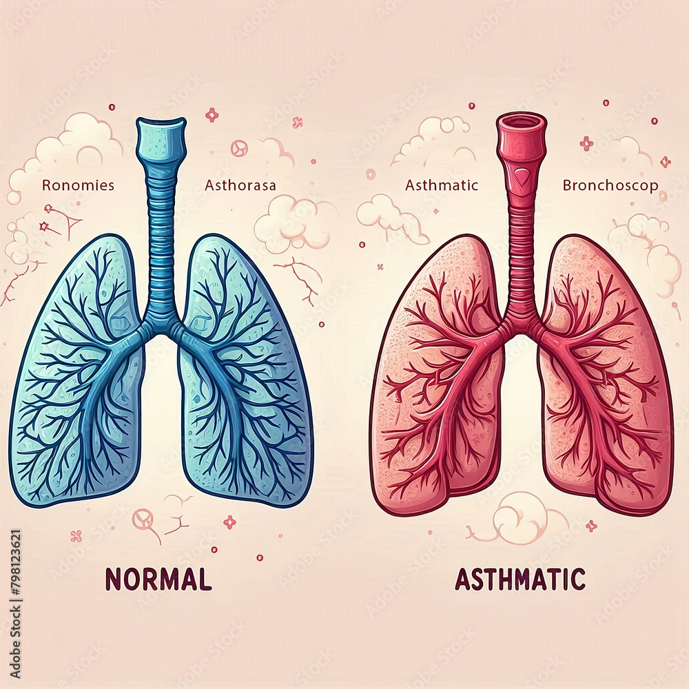 Normal vs asthmatic bronchioles, illustration. Lungs vector ...