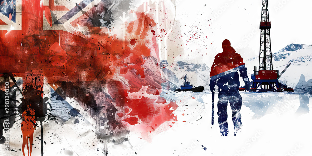 The Norwegian Flag with a Viking Warrior and an Oil Rig Worker ...