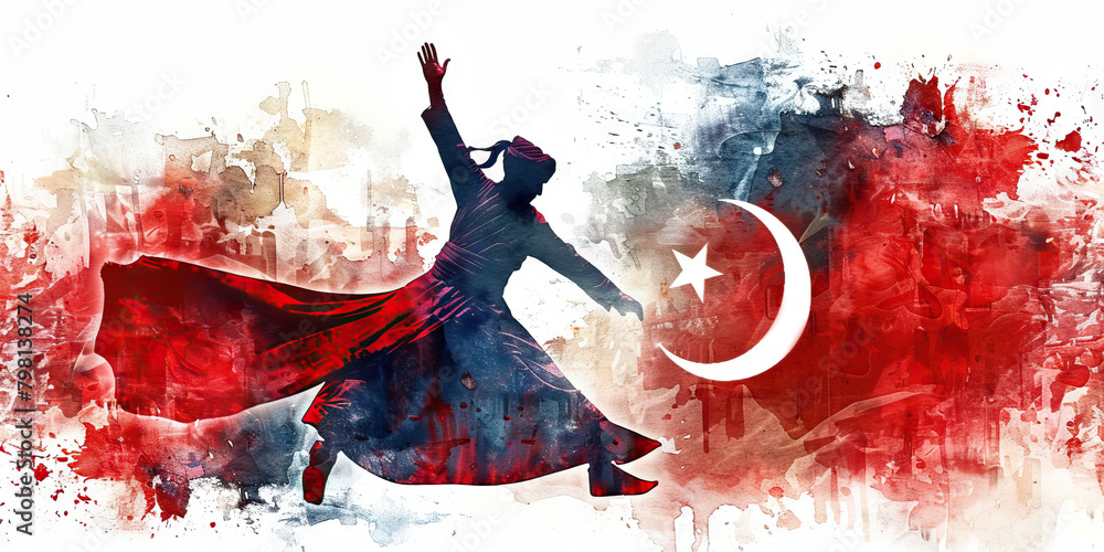The Turkish Flag with a Whirling Dervish and a Carpet Weaver ...