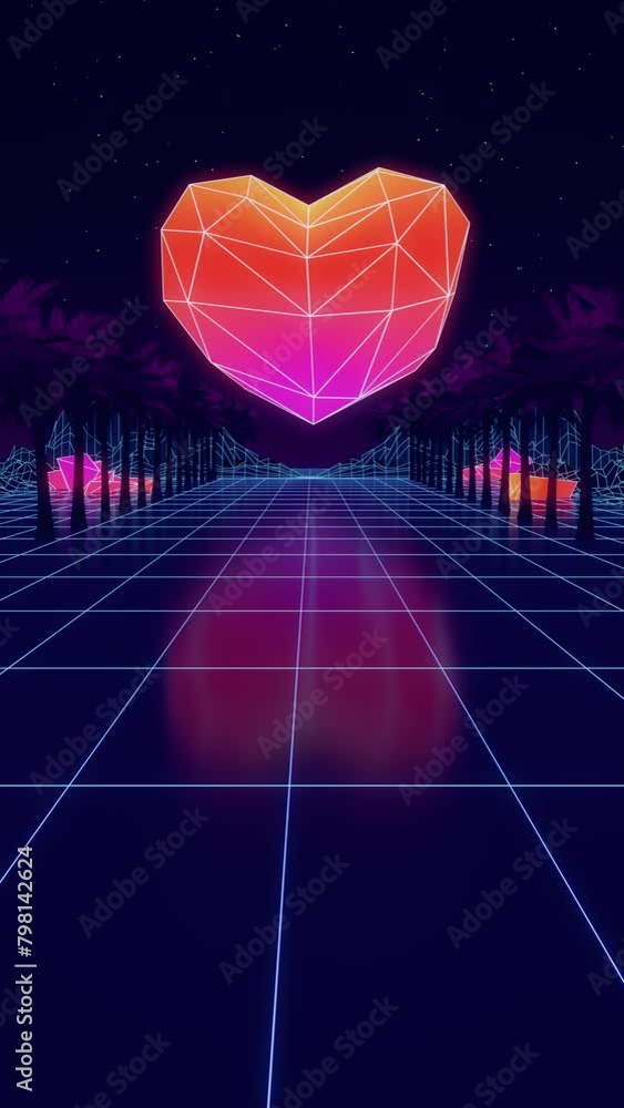 Low poly duotone Heart. Glowing neon, light grid landscapes. Palms ...