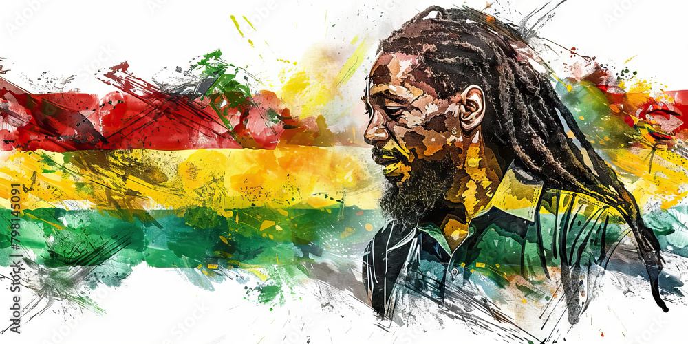 The Jamaican Flag with a Rastafarian and a Reggae Musician - Imagine ...