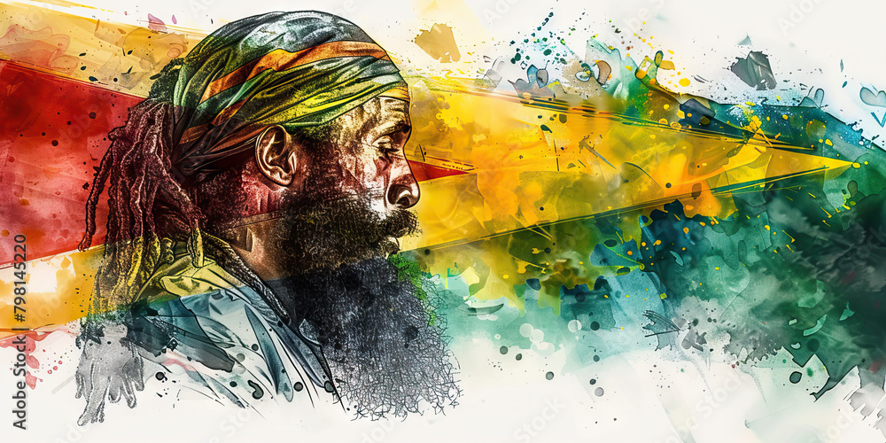 The Jamaican Flag with a Rastafarian and a Reggae Musician - Imagine ...