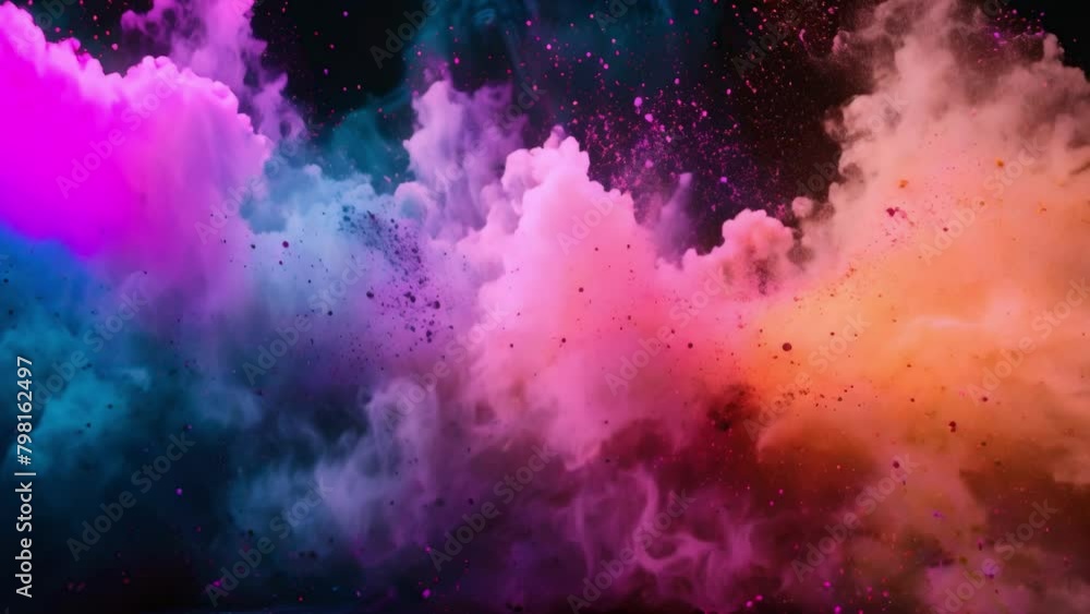 Colorful powder explosion on black background creates dynamic visual ...