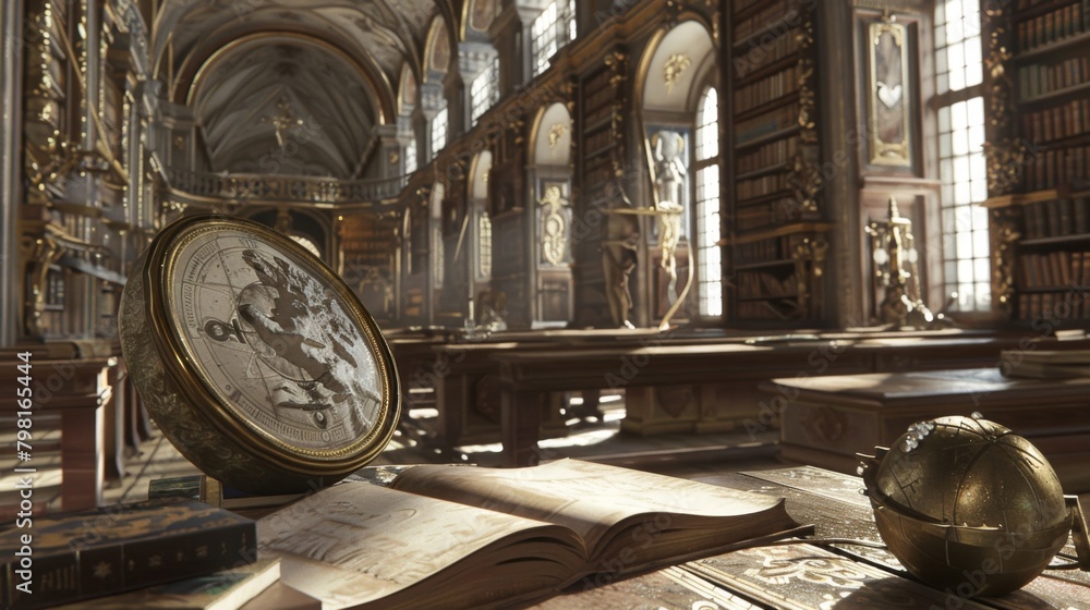 Poster A vast library filled with esoteric texts and mysterious ...