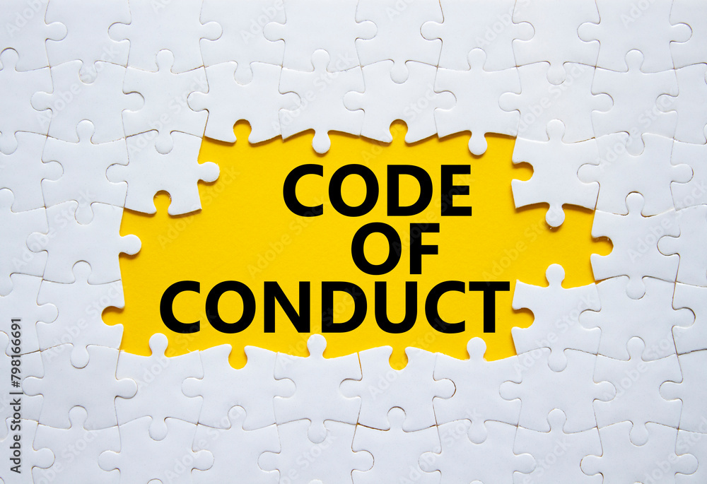 Code of conduct symbol. White Puzzle with words Code of conduct ...