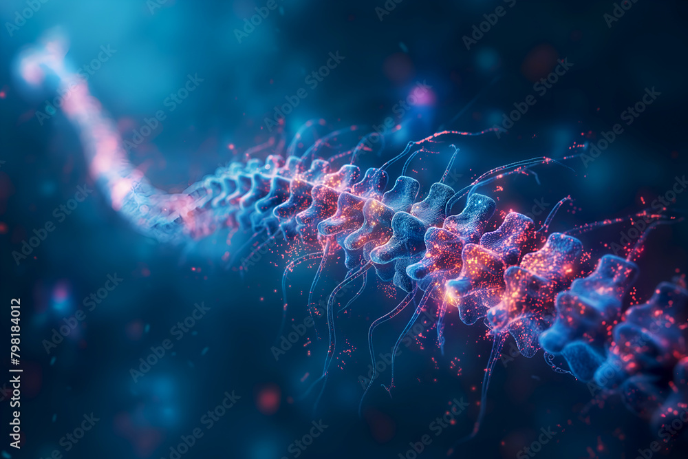 Vibrant spinal nerve model with sparks. Spine and nerve digital ...