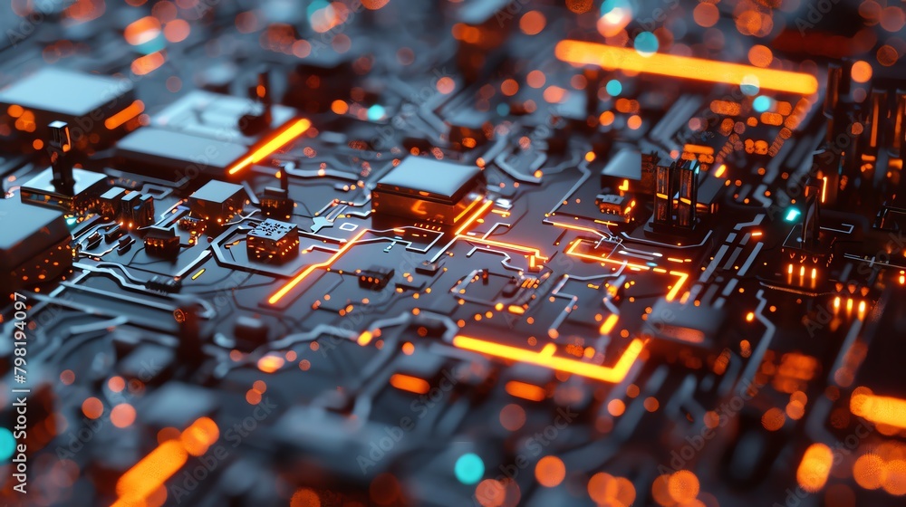 Conceptual illustration of a nanoelectronic circuit boardwith miniature ...