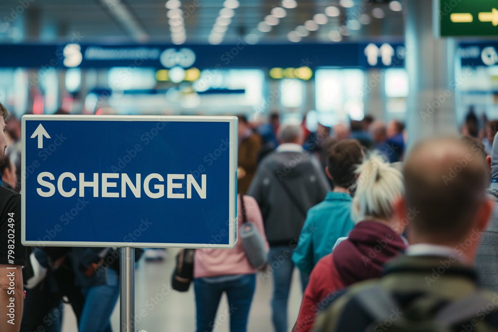 Schengen sign at the airport, indicating the European Union Stock Photo ...
