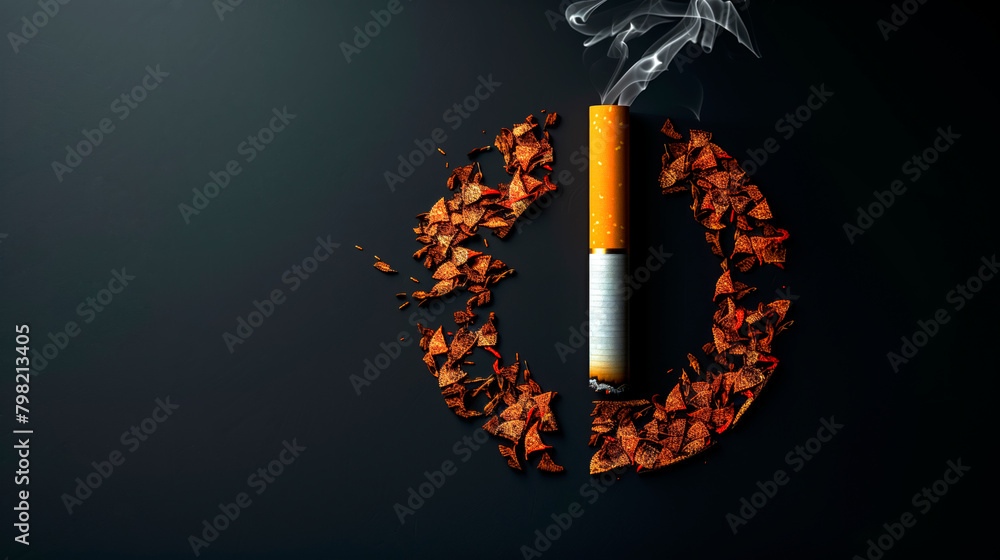 World No Tobacco Day .Cigarette with smoke on a dark background ...
