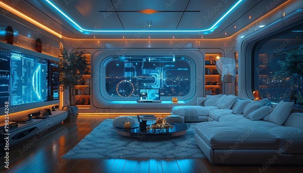 AI Home Command Center, futuristic living room with a centralized AI ... AI Home Command Center, futuristic living room with a centralized AI ...