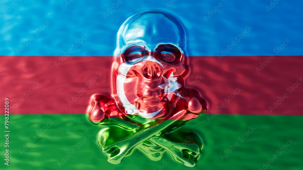 Reflective Metallic Skull Merged with Azerbaijan's National Flag Stock ...