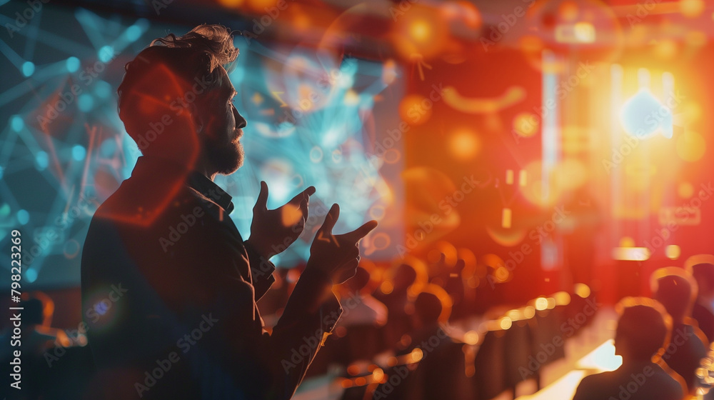 Capture a scene from a high-tech conference room where a diverse group ...