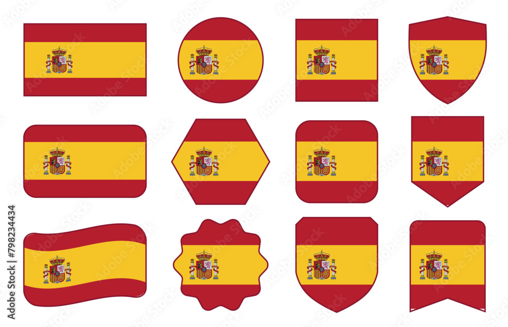 Vector Flag of Spain in modern abstract shapes, waving, badge, design ...