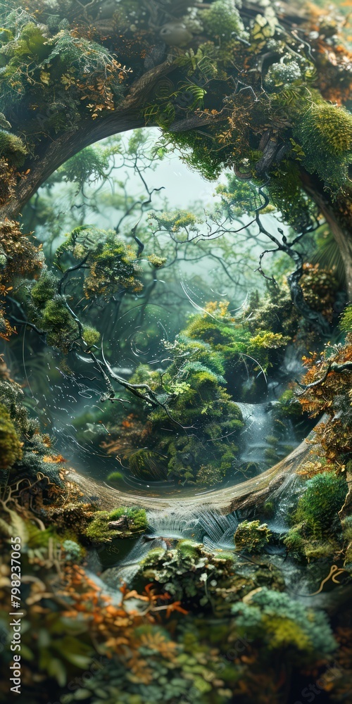 Create an artwork that conveys the fragility of a balanced ecosystem ...