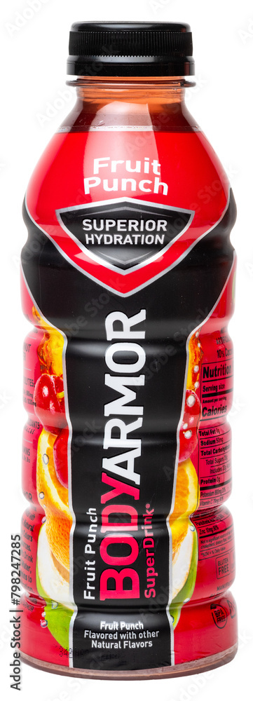 Plastic bottle of Body Armor brand fruit punch . Sports Drink that ...