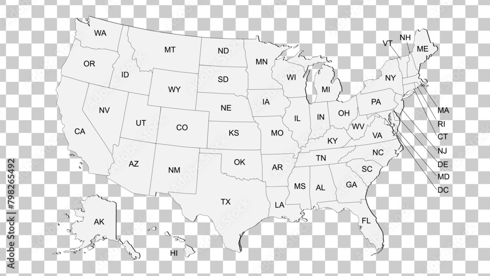 map of USA with states isolated on transparent background. vector ...