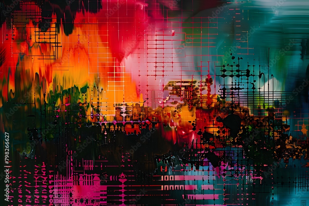 Against a backdrop of digital pixels and glitch effects, the modern ...