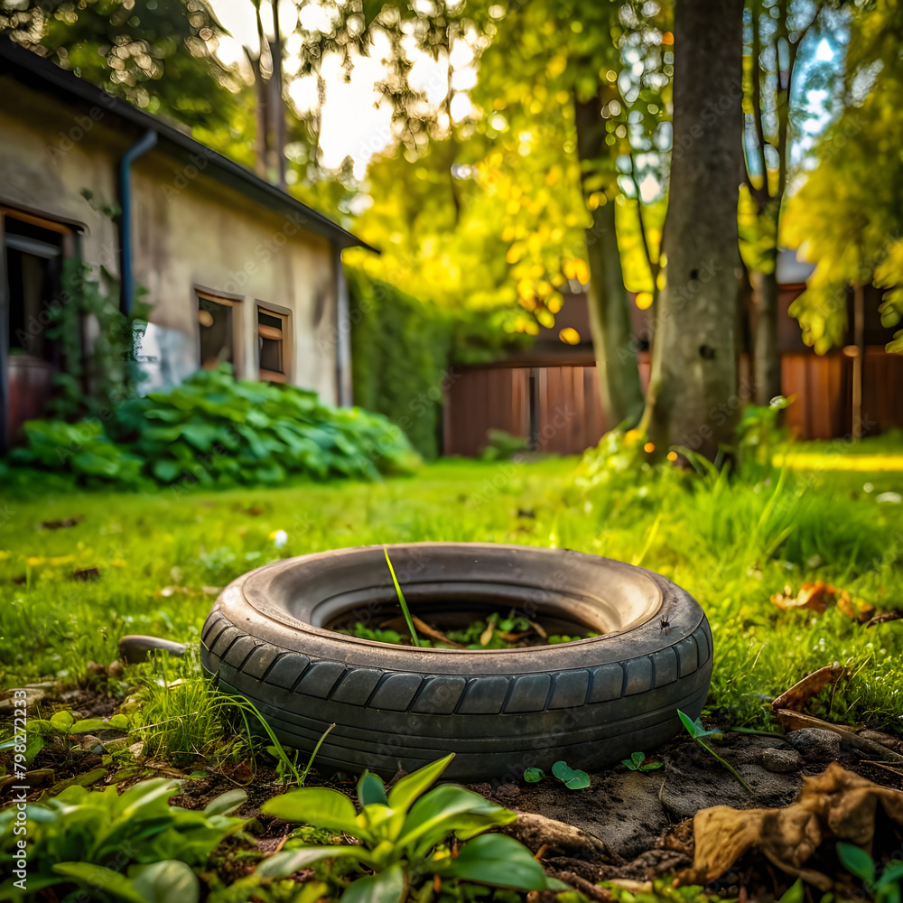 Abandoned Car Tire in a Yard Becoming Breeding Ground for Aedes ...