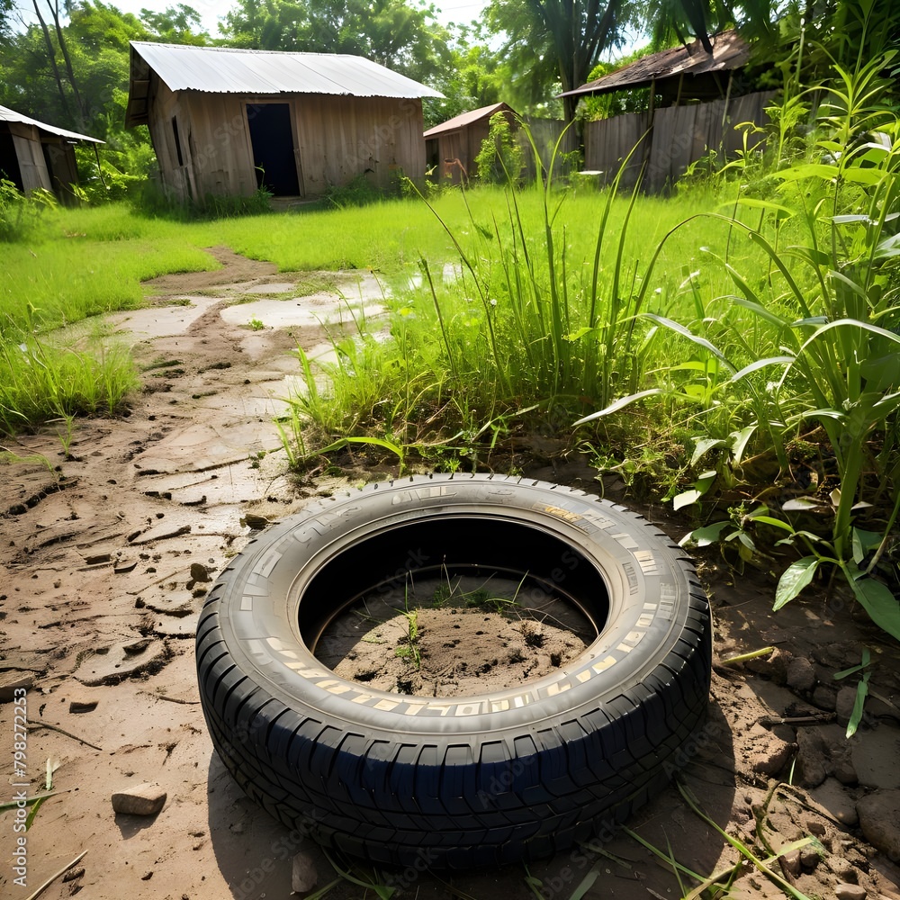 Abandoned Car Tire in a Yard Becoming Breeding Ground for Aedes ...