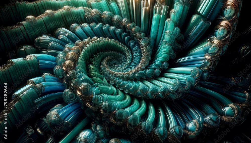 Abstract geometric background with glass spiral tubes, flow clear fluid ...