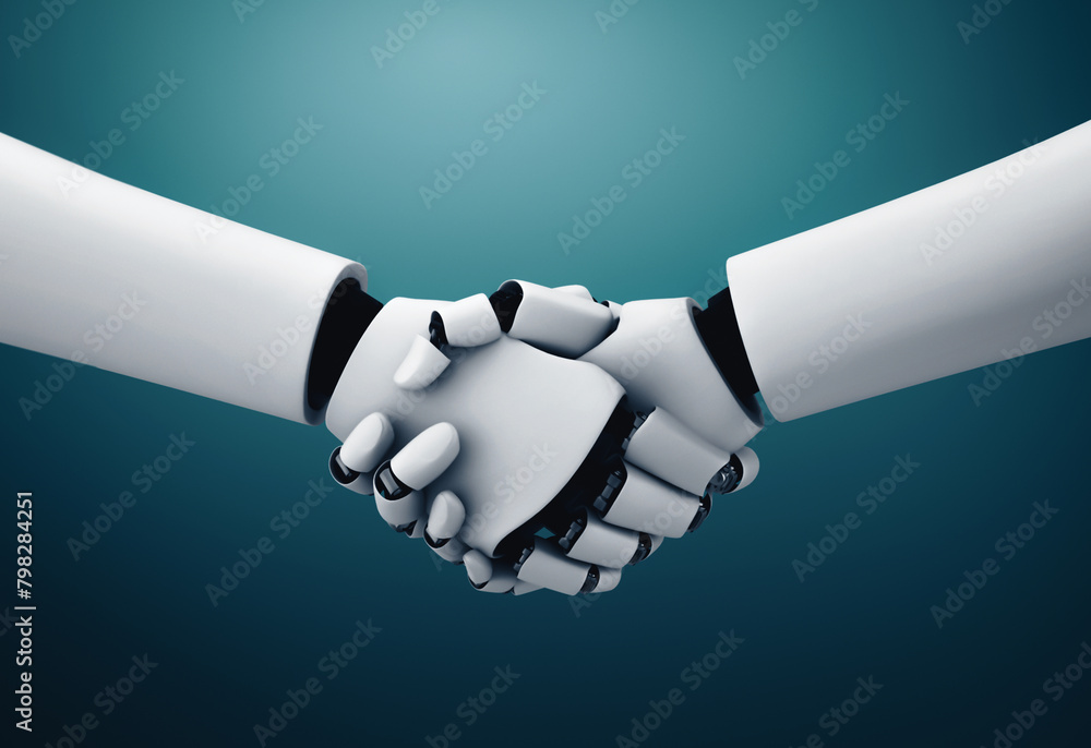 MLP 3d illustration humanoid robot handshake to collaborate future ...