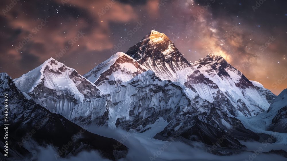 Mount Everest at night with stars on sky , in award winning photography ...