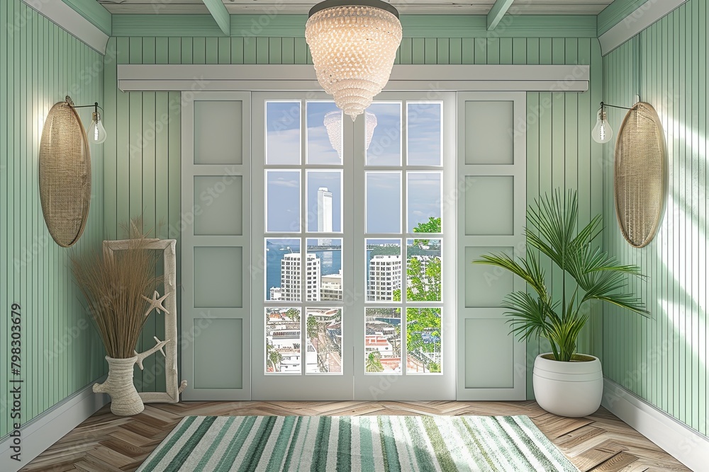 Seafoam Green Coastal Alcove 3D Visualization with Capiz Shell ...