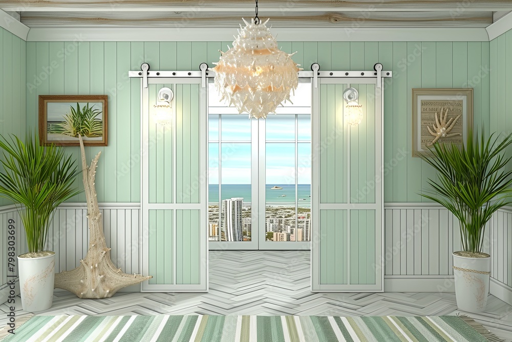Seafoam Green Coastal Alcove: 3D Visualization with Capiz Shell ...