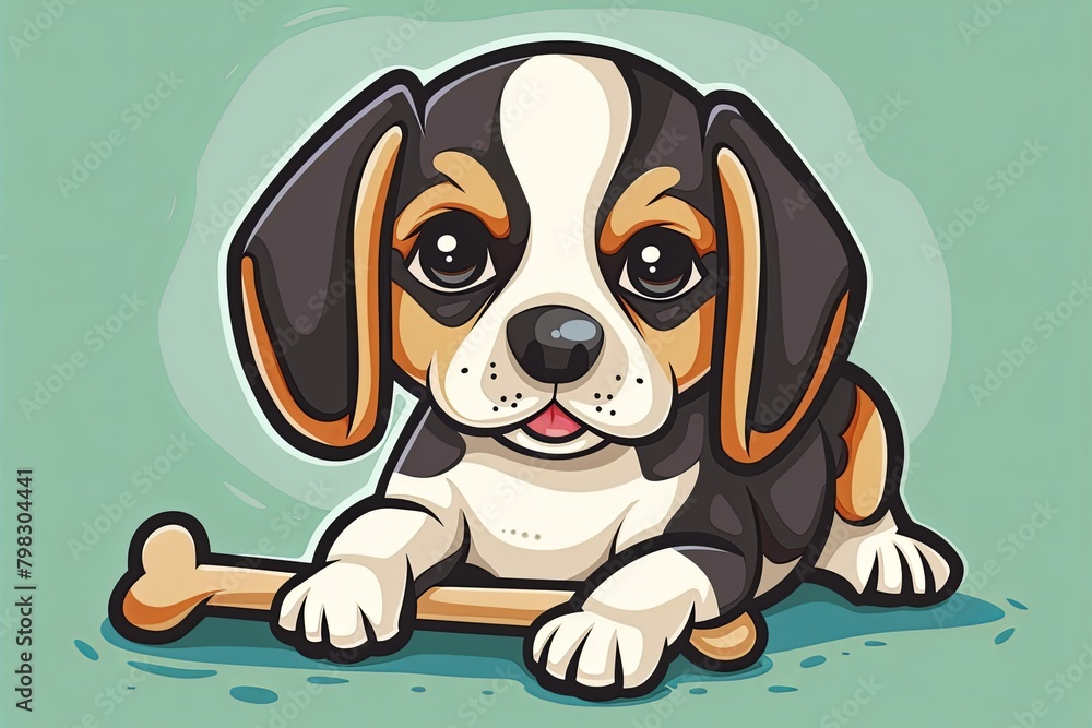 Beagle Puppy Cartoon with Bone - Cute and Funny Pet Animal Vector ...