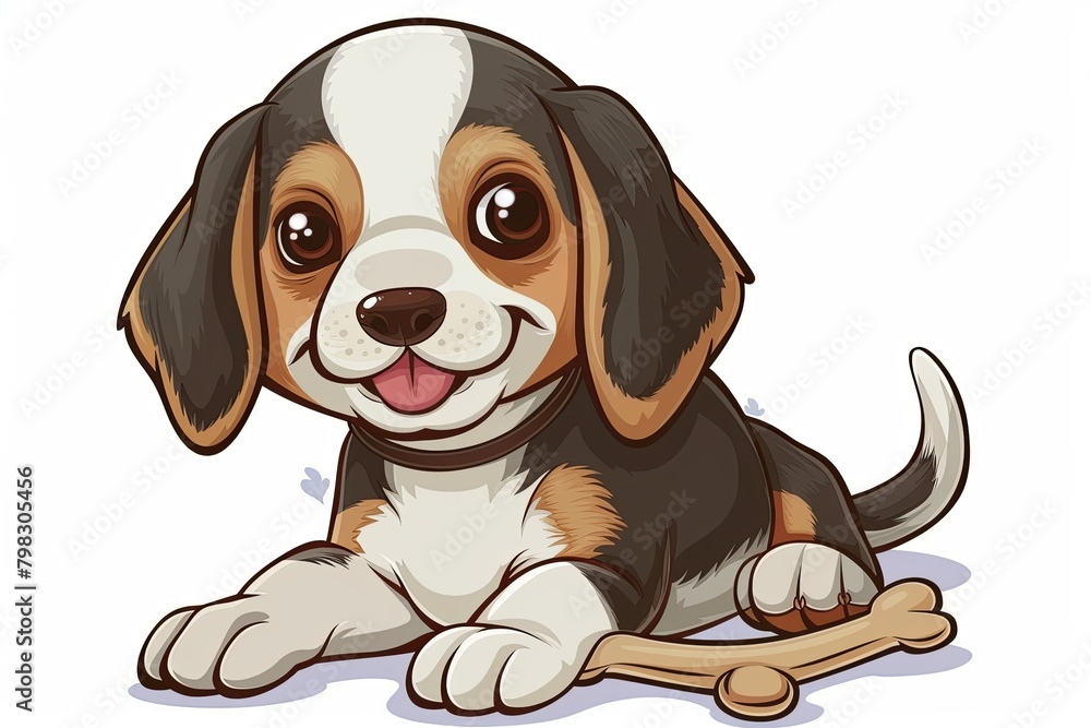 Beagle Puppy Fun: Cute and Funny Cartoon Illustration with Bone Vector ...