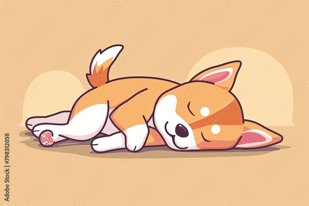Cute Cartoon Sleeping Dog Vector Illustration - Premium Flat Logo Icon Stock Illustration ...