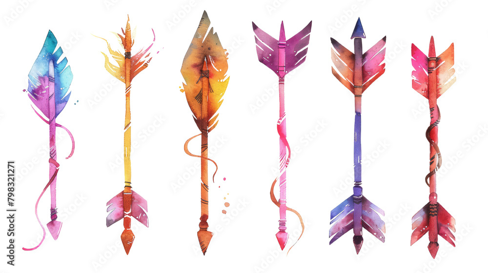 Abstract art painting on arrows. Interesting colorful arrows. Realistic ...