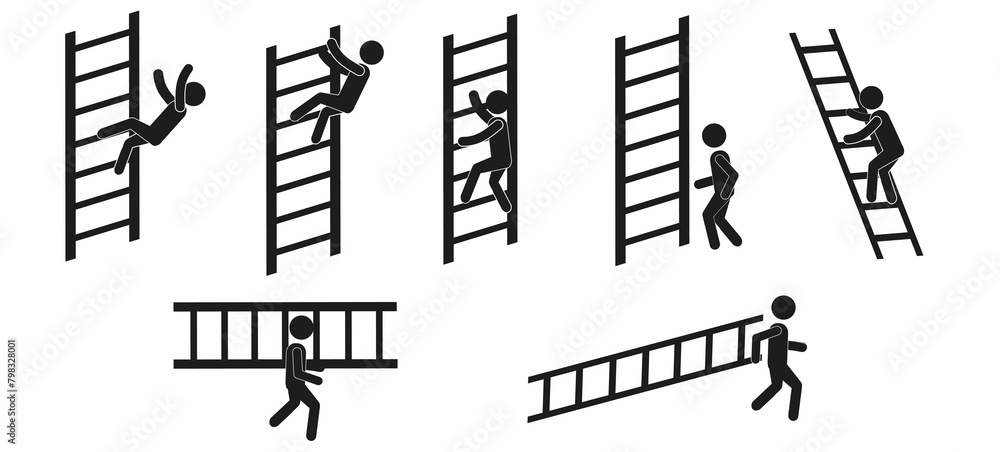 a set of illustrations of the concept of a man and a ladder, up the ...