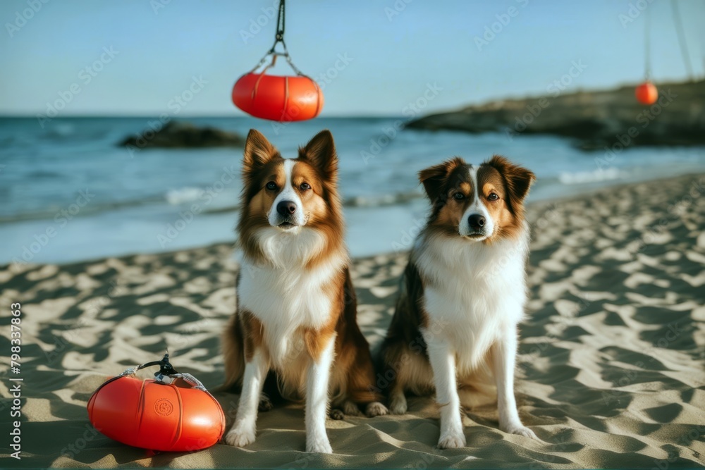 'holding life two dogs beach adorable buoys dog buoy sailor funny pet ...