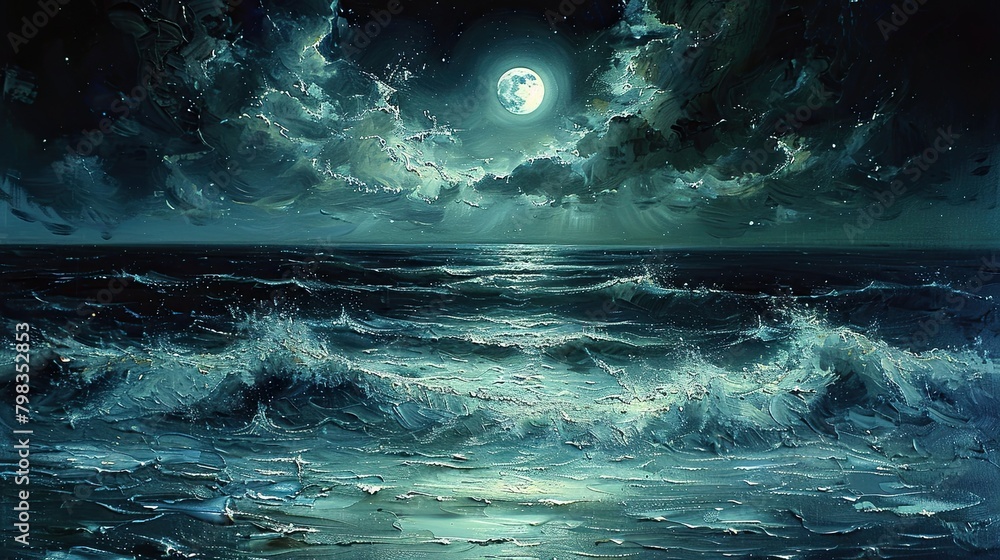Impasto, starry sky and sea, a singular of texture and depth, capturing ...