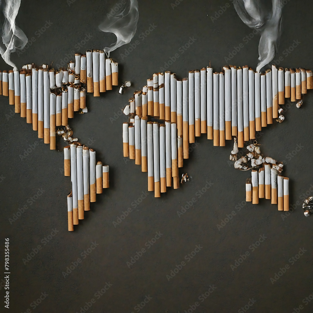World map made with thousand of cigarettes but. Stop smoking campaign ...