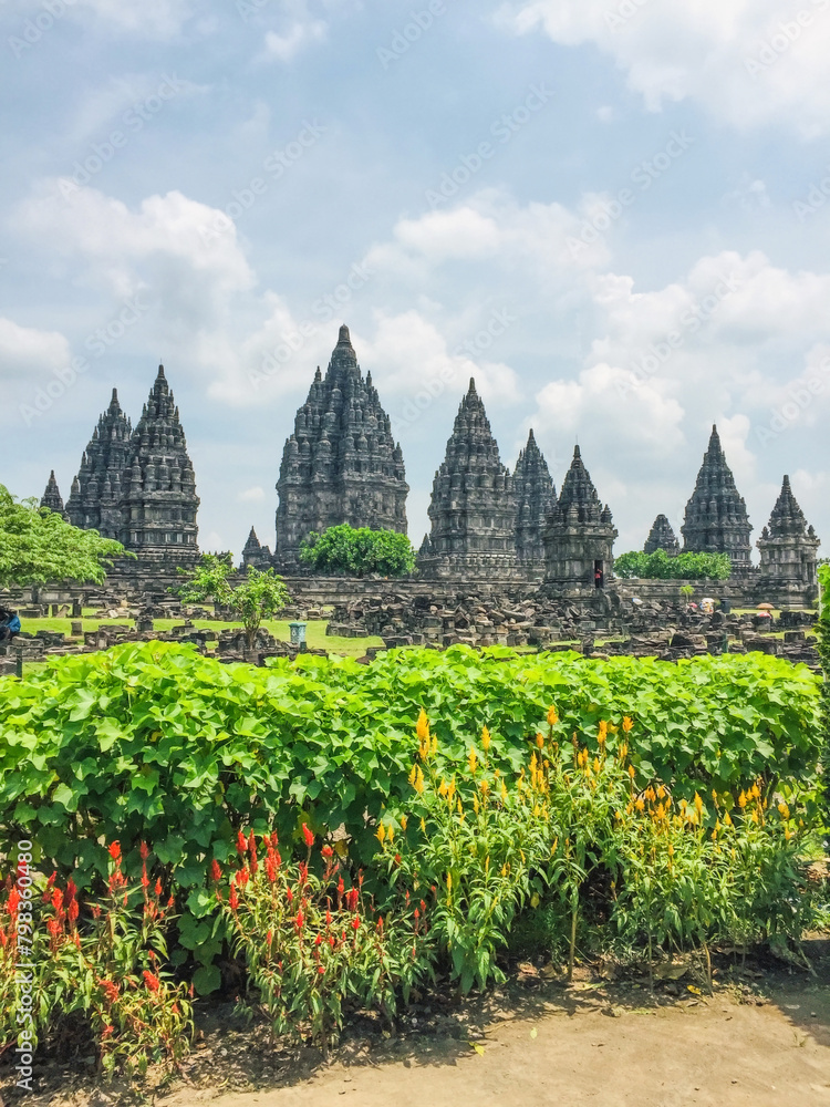 Prambanan Temple can be seen from a distance, on a hot day. Prambanan Temple, is the largest ...