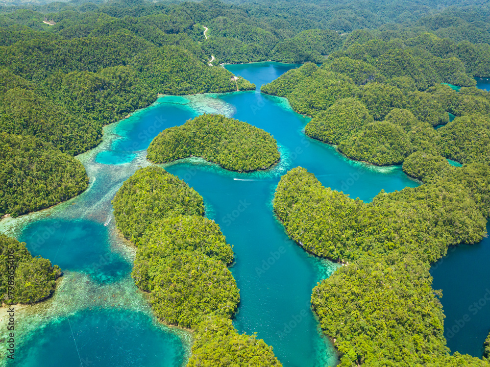 Beautiful pools formation of sea water. Turquoise water and mountain ...