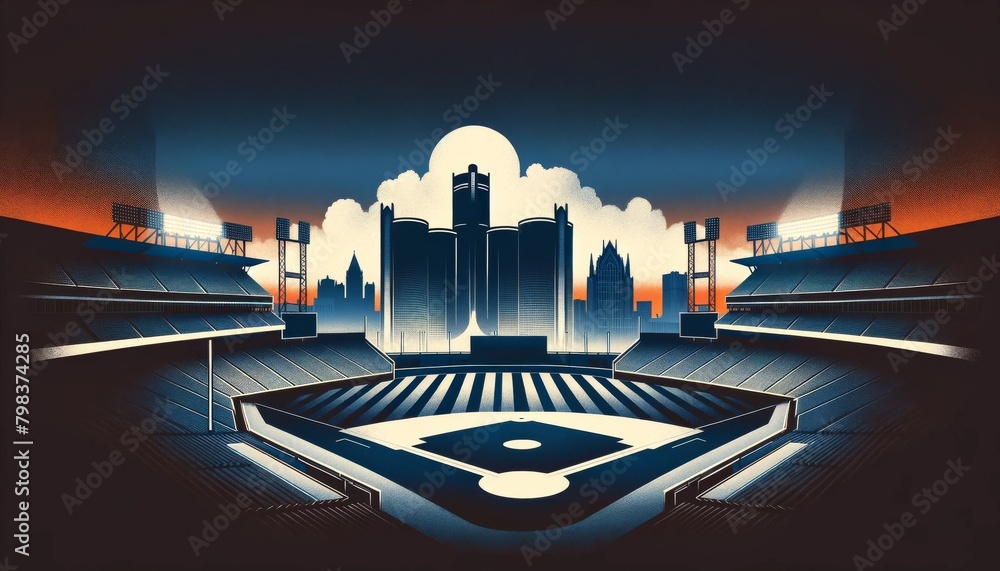 Graphic representation of a baseball stadium with stark contrasts and a ...