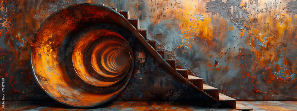 Step into a surreal absurd world to a rusty metal wall, where a ...