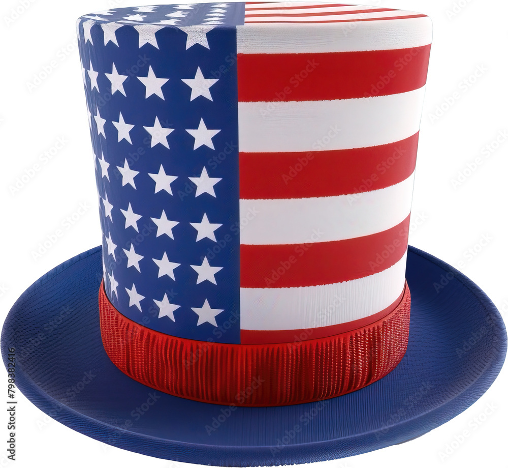High top hat with American flag colors over isolated transparent ...