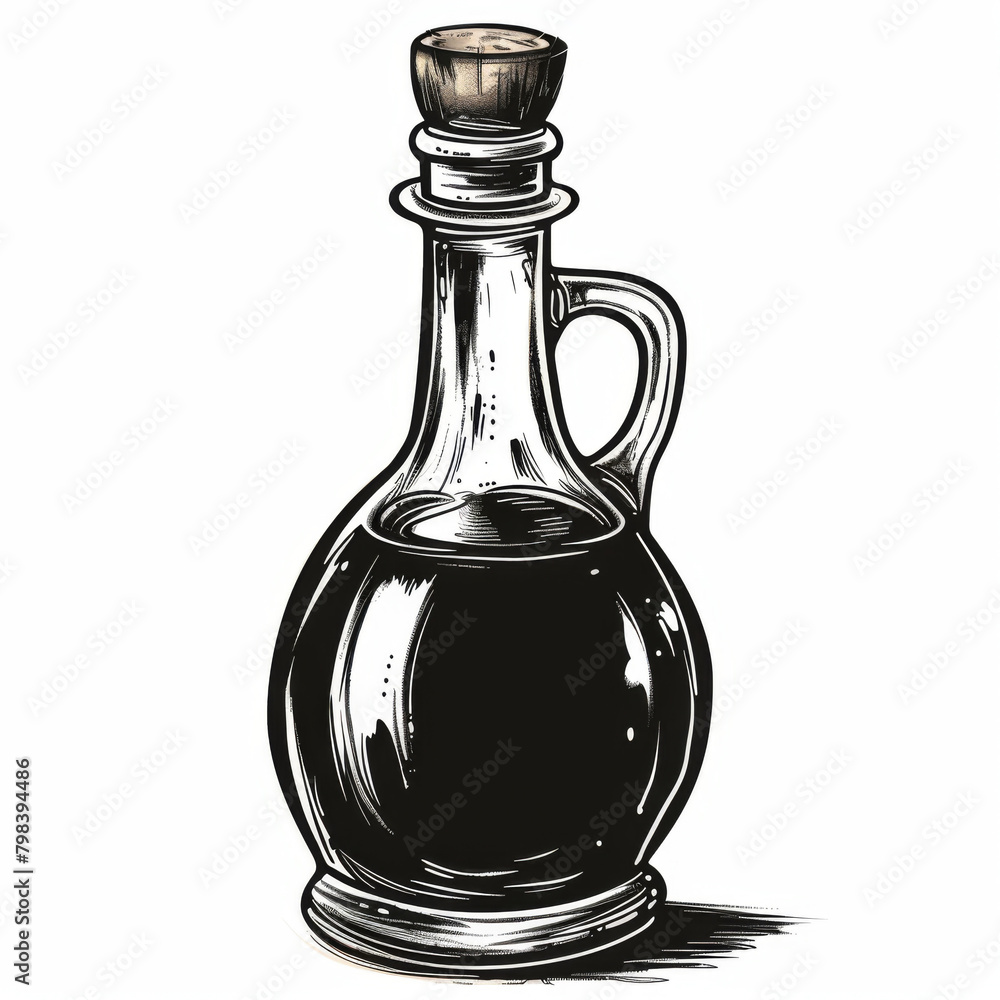 Ink sketch of a vintage balsamic vinegar bottle with a cork, ideal for ...