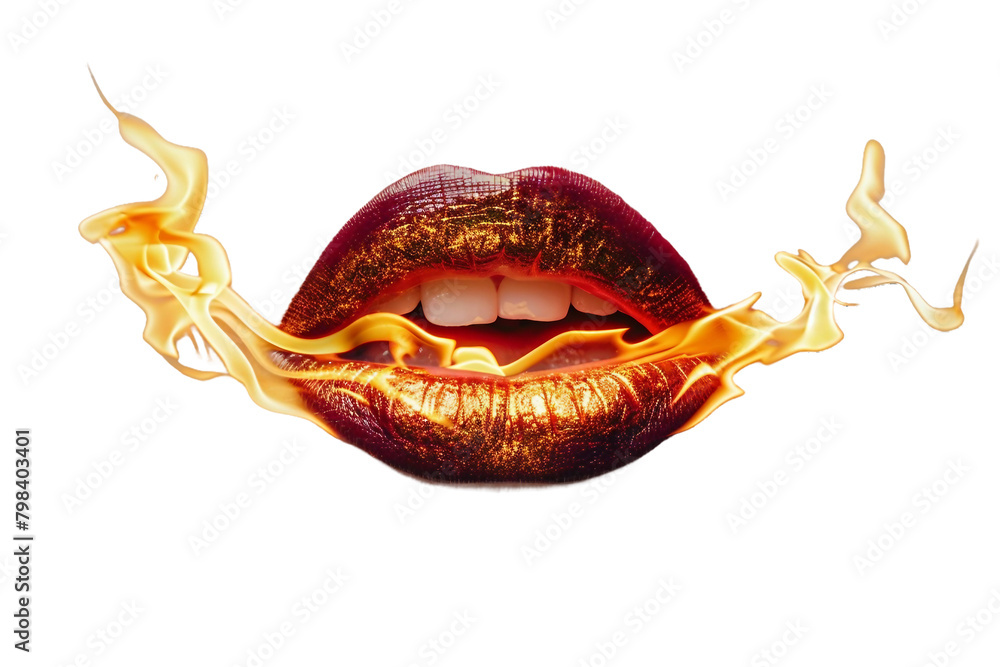 lips with the tongue spitting fire, PNG white background Stock ...