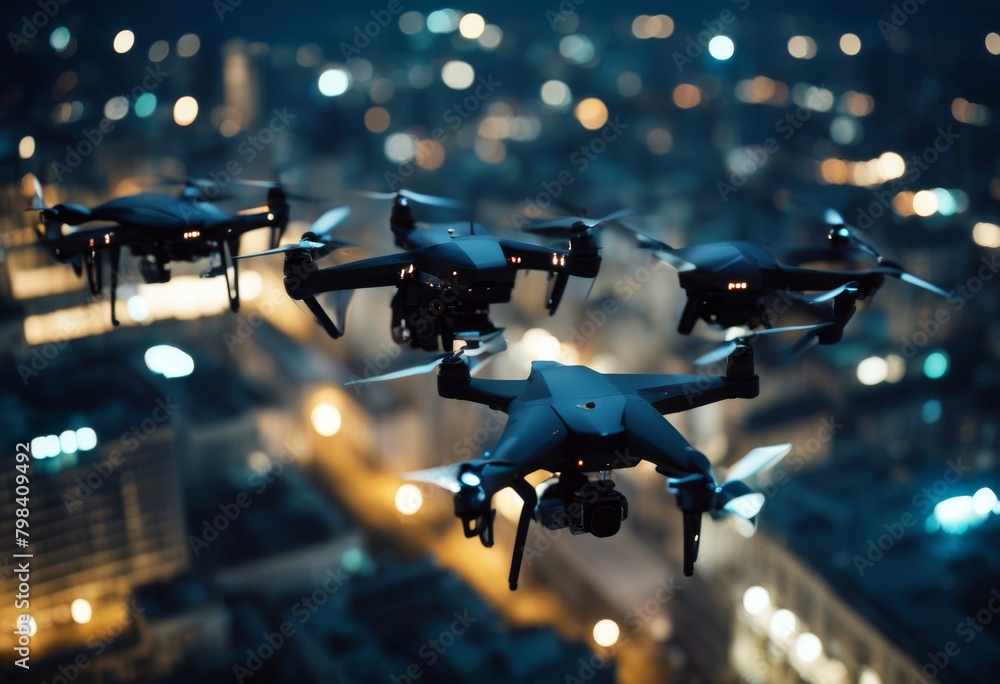 'black three drones night scout city fly generation ai war helicopter ...