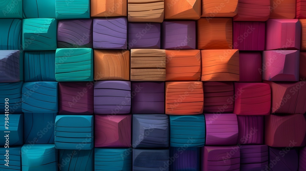 Colorful wooden blocks arranged in an abstract pattern, The color ...